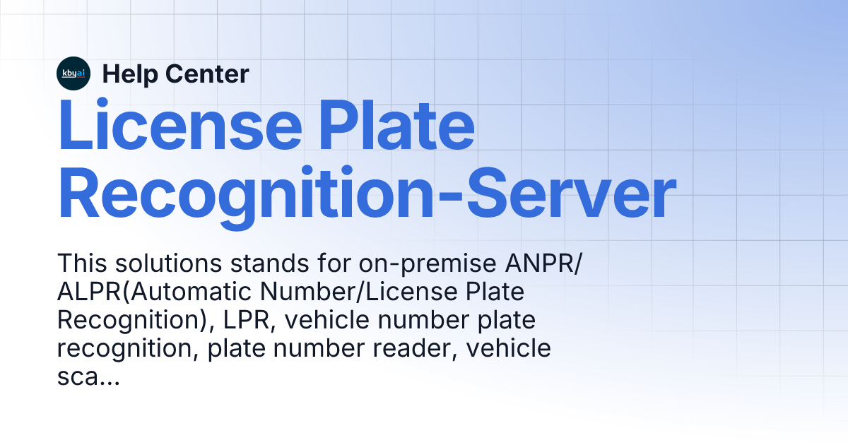 License Plate Recognition-Server | Help Center