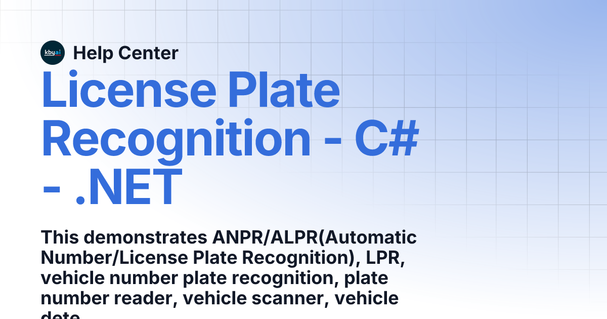License Plate Recognition - C# - .NET | Help Center